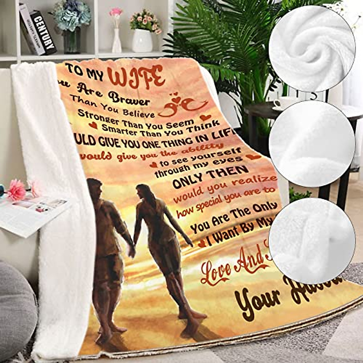 to My Wife Blanket from Husband, Birthday Gifts for Wife, Soft Throw Blanket Gifts for Her Wedding Anniversary Valentines Day Gifts - 50x60 Inch