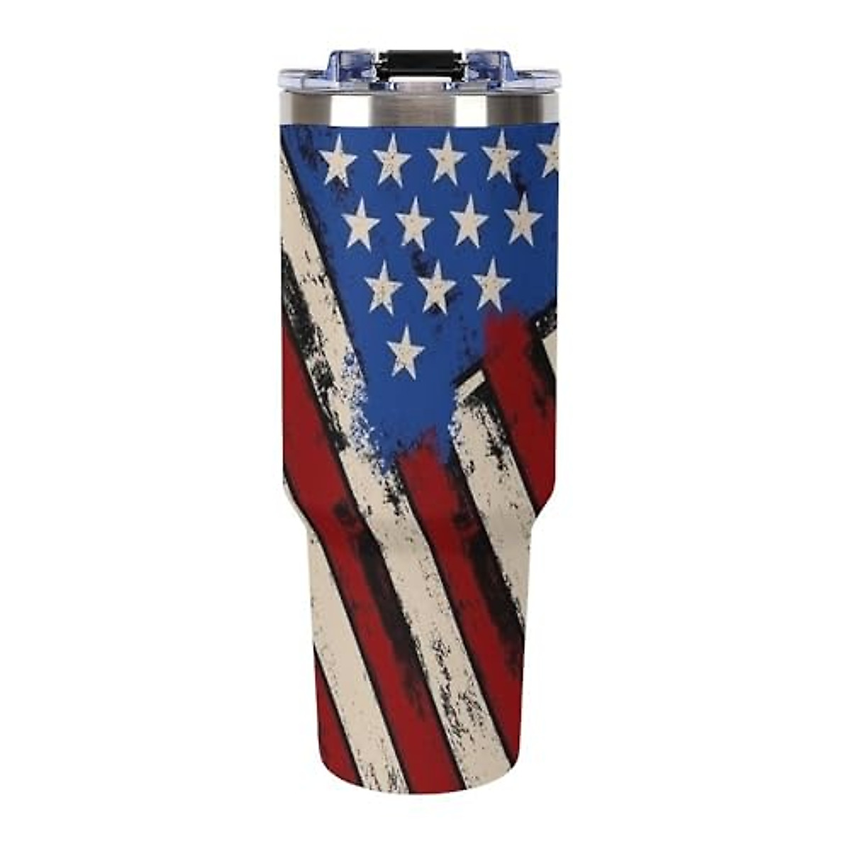 100% BLUE COLLAR Handle Tumbler for Women and Men, Cool American Flag Large Capacity Stainless Steel Cup with Rubber Ring and Straw, Water Bottle for Walking,Climbing