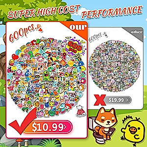 600Pcs Water Bottle Stickers, Stickers for Kids, Cute Vinyl Aesthetic Sticker Packs for Water Bottle Laptop Scrapbook Computer Hydroflask Teacher Stickers Bulk for Teens Girls Kids Adults