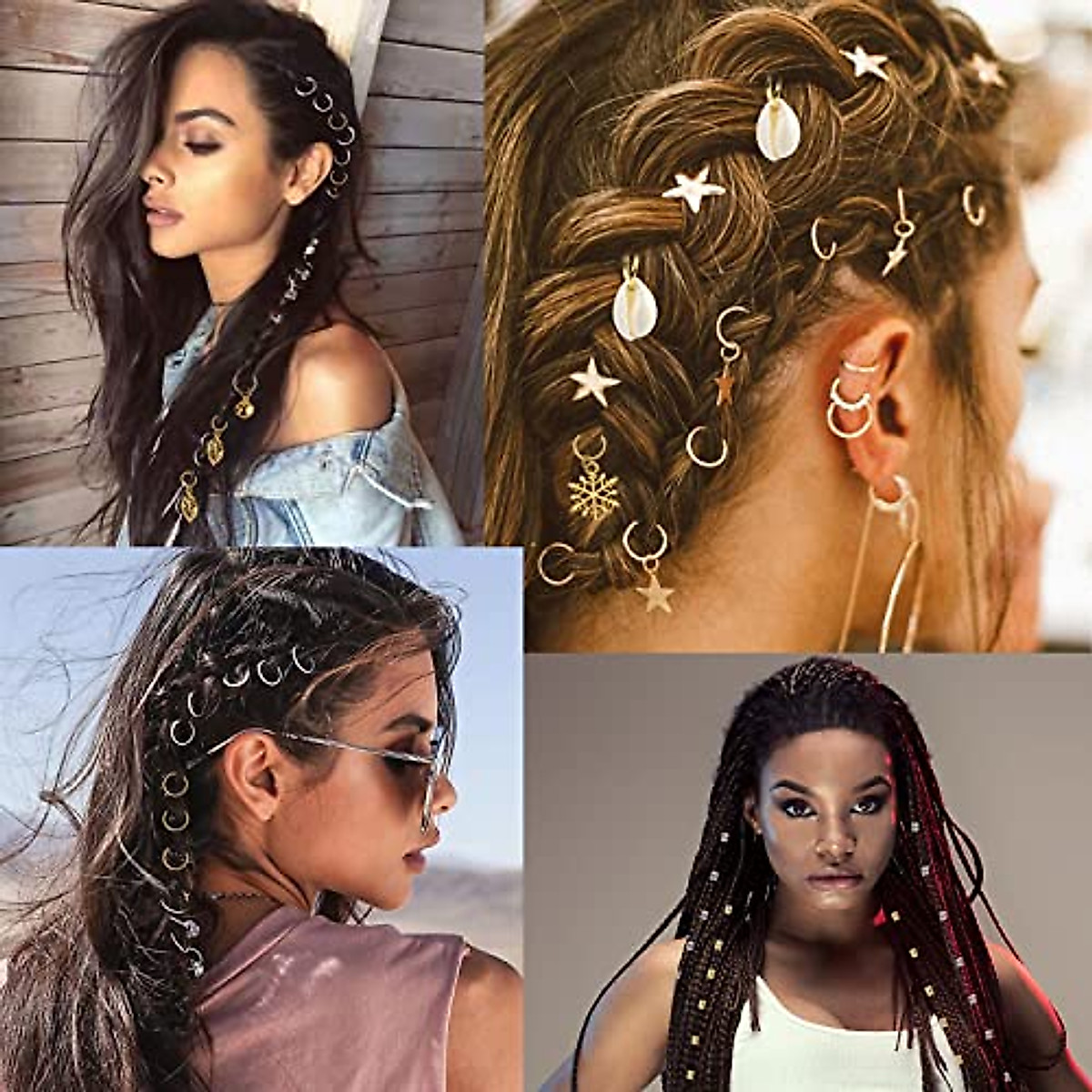 WNJ Hair Clip, 241pcs Dreadlock Jewelry for Women Braids, Hair Accessories with Metal Gold Rings, Cuffs, Clips for Hair Decorations