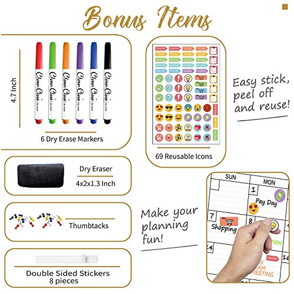 Dry Erase Wall Calendar - 52" x 36" X Large Undated Monthly Planner for Home, Office, School - Reusable Jumbo Laminated Task Organizer