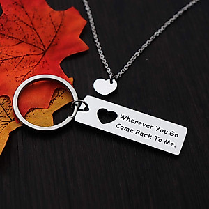 Boyfriend Gift Wherever You Go Come Back to Me Keychain Moving Away Gift Friend Gifts Silver