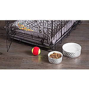 Bone Dry Lattice Pet Bowl, Removable Silicone Ring Creates Non-Slip Bottom for Secure Feeding & Less Mess, Microwave & Dishwasher Safe, Medium Set, 6x2", Gray, 2 Count