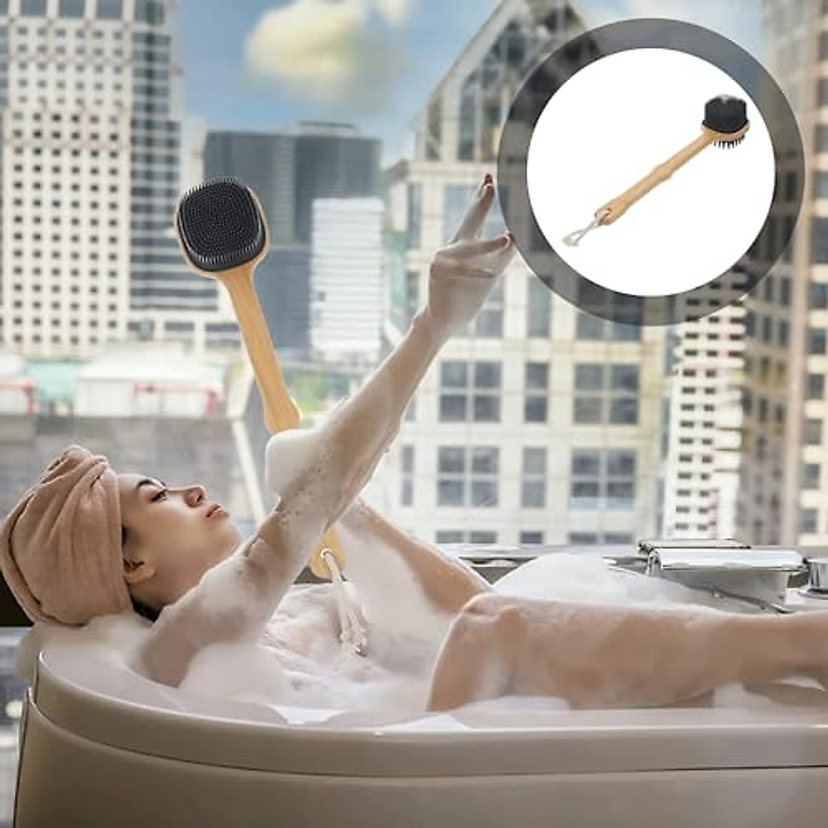 Two-in-One Silicone Scrubber Handle Bath Scrub Brushing Body Shower Soft Dual-Sided Back for Men and Women (Color : Black Grey)