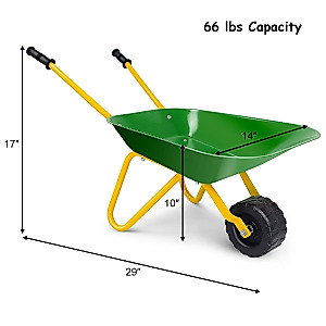 Nightcore Kids Metal Wheelbarrow, Metal Construction Toys Kart, Yard Rover Steel Tray, Tote Dirt, Tools, Leaves in Garden for Toddlers (Green)