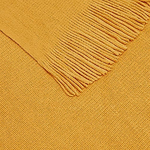 Spotgrowth Twin Throw Blankets for Sofa Warm Acrylic Knit Blanket Durable Lightweight Decorative Blanket Tassel Bed Blanket for All Season Machine Washable 50 x 60 Inches,Gold (SP210713)
