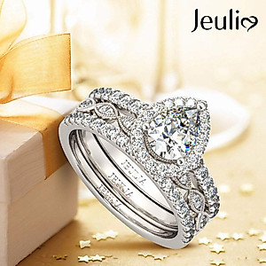 Jeulia Halo Pear Cut Ring Set CZ Heart Shape Engagement Ring for Women Sterling Silver White Diamond Bridal Set Promise Anniversary Rings with Jewelry Gift Box (7)