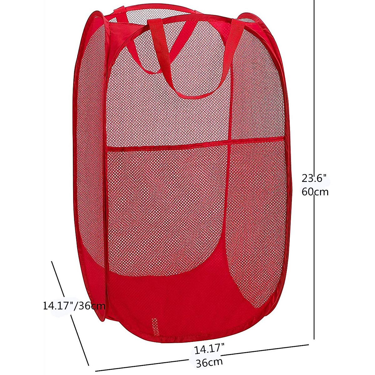 Portable Large Rectangle Laundry Basket with Carry Handles Big Heavy Duty Pop Up Nursery Clothes Hamper Folding Mesh Room Organizer Storage Red