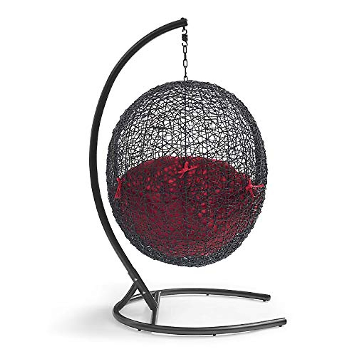 Modway EEI-739-RED-SET Encase Wicker Rattan Outdoor Patio Porch Lounge Egg, Swing Chair with Stand, Red