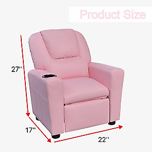 anwickjeff Modern PU Leather Kids Recliner Chair with Cup Holder, Adjustable 2-in-1 Kids Single Couch for Boys Girls (Pink)