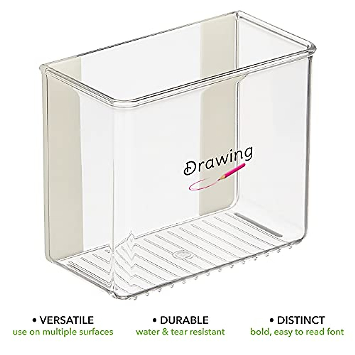mDesign Plastic Self-Adhesive Wall Mount Craft, Sewing and Hobby Storage Organizer Bin Basket - Compact Container Box Holder for Hanging on Walls/Doors - 6" Wide + 32 Adhesive Labels - Clear