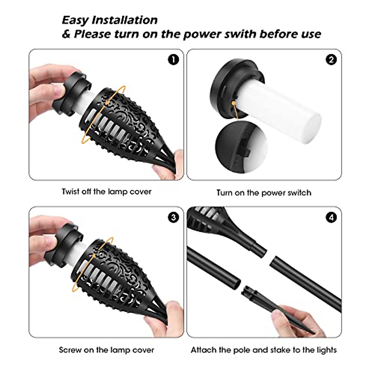 REEGOLD Solar Outdoor Flame Torch Lights: LED Tiki Torches with Flickering Flames for Christmas Halloween Garden Yard Patio Decor | IP65 Waterproof Landscape Lights with Auto On/Off | 6 Pack