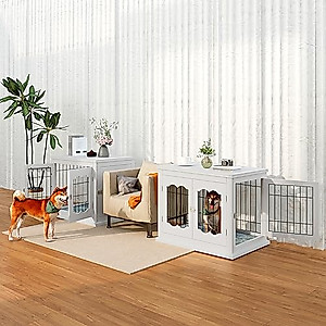 4NM Furniture Style Dog Crate with Cushion, Dog Kennel, Dog Cage for Small Medium Dogs, Indoor Aesthetic Puppy Kennel, Chew-Proof Metal Bars,Pretty Cute End Side Table Nightstand- White
