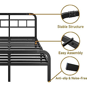 Cleaniago 14 Inch High King Size Bed Frame with Headboard and Footboard, 14 Inch High, Steel Slats with 3000lbs Support, No Box Spring Needed, Noise Free,Easy Assembly, Black