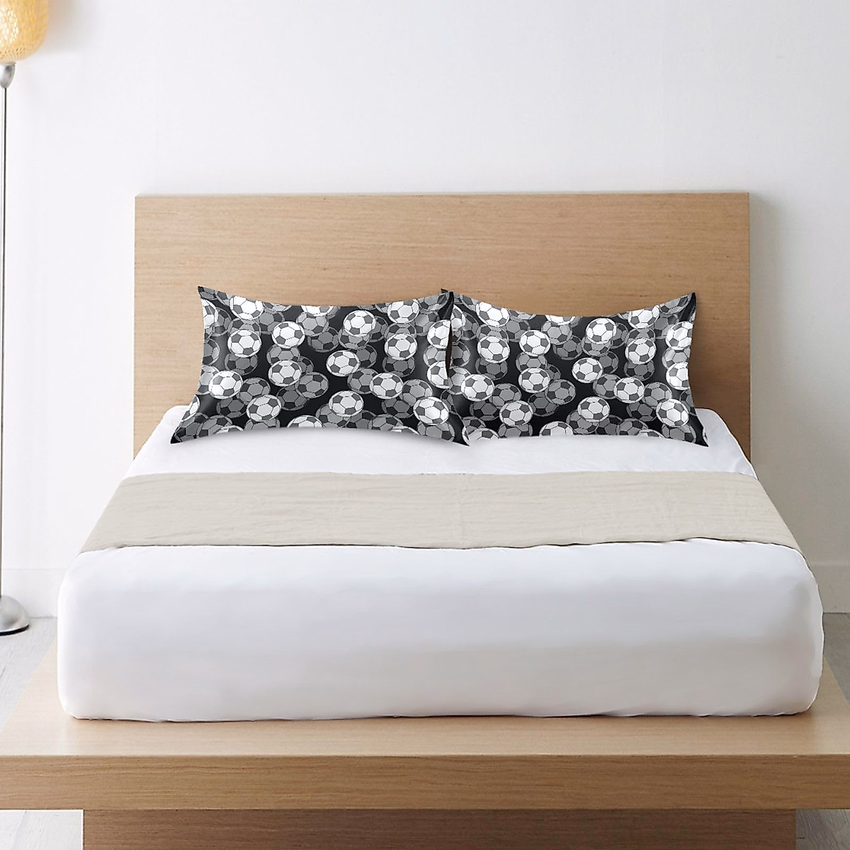 Football Sports Soccer Pillow Covers Silk Pillowcase for Hair and Skin Soft Breathable Smooth Cooling Satin Pillowcase Standard Size Pillow Case for Bedroom Bed Women Boys Girls (20x26 Inch)