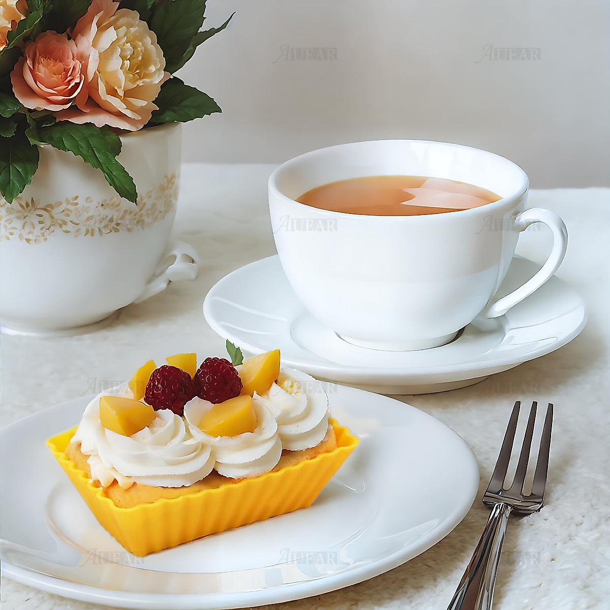 AUEAR, Silicone Mini Reusable Muffin Baking Cup Small Cupcake Holders Random Color Silicone Cupcake Liners Pastry Dessert Cups (24 Pack, Rectangle Cups)