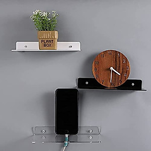 IEEK 4 PCS Clear Small Acrylic Floating Wall Shelves,9 Inch Adhesive Display Shelf for Nintendo Switch/Smart Speaker/Security Cameras/Action Figures,No Damage Expand Wall Space