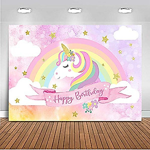 Mocsicka Unicorn Birthday Backdrop Pink Rainbow Cloud Unicorn Photography Background 7x5ft Vinyl Unicorn Theme Birthday Party Backdrops