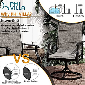 PHI VILLA Swivel Patio Dining Chair with 42" High Back, Padded Textilene Deep Seating Outdoor Chairs with Armrest & E-Coating Frame, All Weather-Resistant for Deck Lawn Garden, Set of 2
