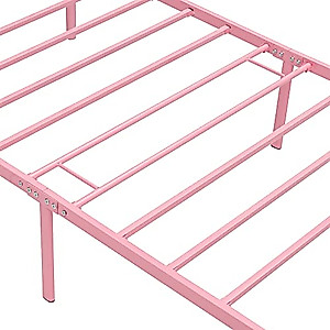 VECELO Twin Size Metal Platform Bed Frame for Girls Kids Adults, with Headboard and Footboard/No Box Spring Needed Mattress Foundation, Festival Gift Birthday Present, Pink