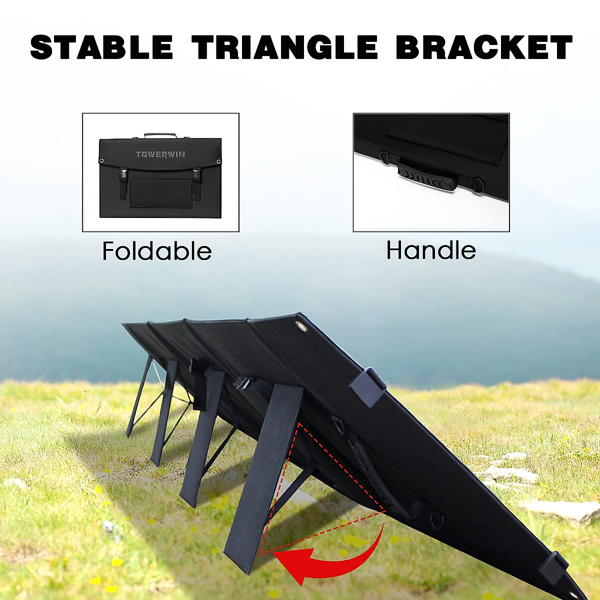 POWERWIN 100 Watt Portable Solar Panel for Power Station,Flodable Solar Panel Kit with Waterproof Material, USB and DC Output for Outdoor Camping RV Van Off Grid System Black