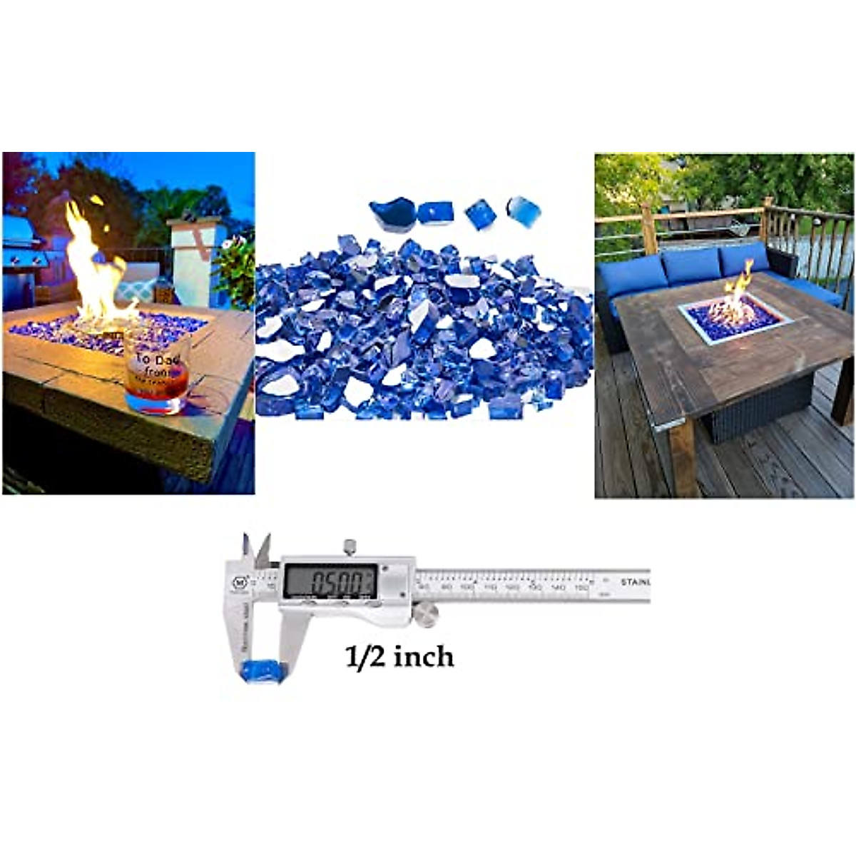 Fire Glass for Fire Pit, 1/2-Inch Reflective Fireplace Glass Rocks for Fire Pit Table,10 lbs Fire Glass for Propane Fire Pit,Cobalt Blue Fire Glass for Fire Pit,Outdoors and Indoors Firepit Glass