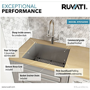Ruvati 23" x 18" x 12" Deep Laundry Utility Sink Undermount 16 Gauge Stainless Steel - RVU6100
