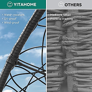 YITAHOME Egg Chair with Table Outdoor Egg Lounge Chair with Cushion Wicker Chair PE Rattan Chair Table Included for Patio, Garden, Backyard, Porch, Gray