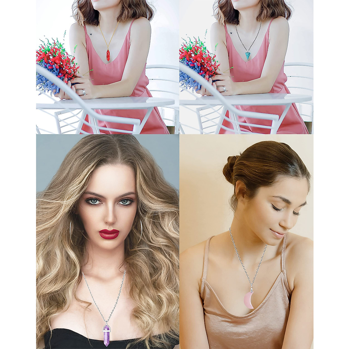 SMADYYY Crystal Necklace Healing Moonstone Heart Necklaces Evil Eye Sunflower Sun and Moon Necklace Hippie Pendants Indie Aesthetic Jewelry set for Women Men Gift (vintage pendant-12pcs)