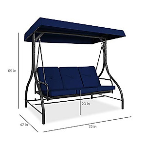 Best Choice Products 3-Seat Outdoor Large Converting Canopy Swing Glider, Patio Hammock Lounge Chair for Porch, Backyard w/Flatbed, Adjustable Shade, Removable Cushions - Navy