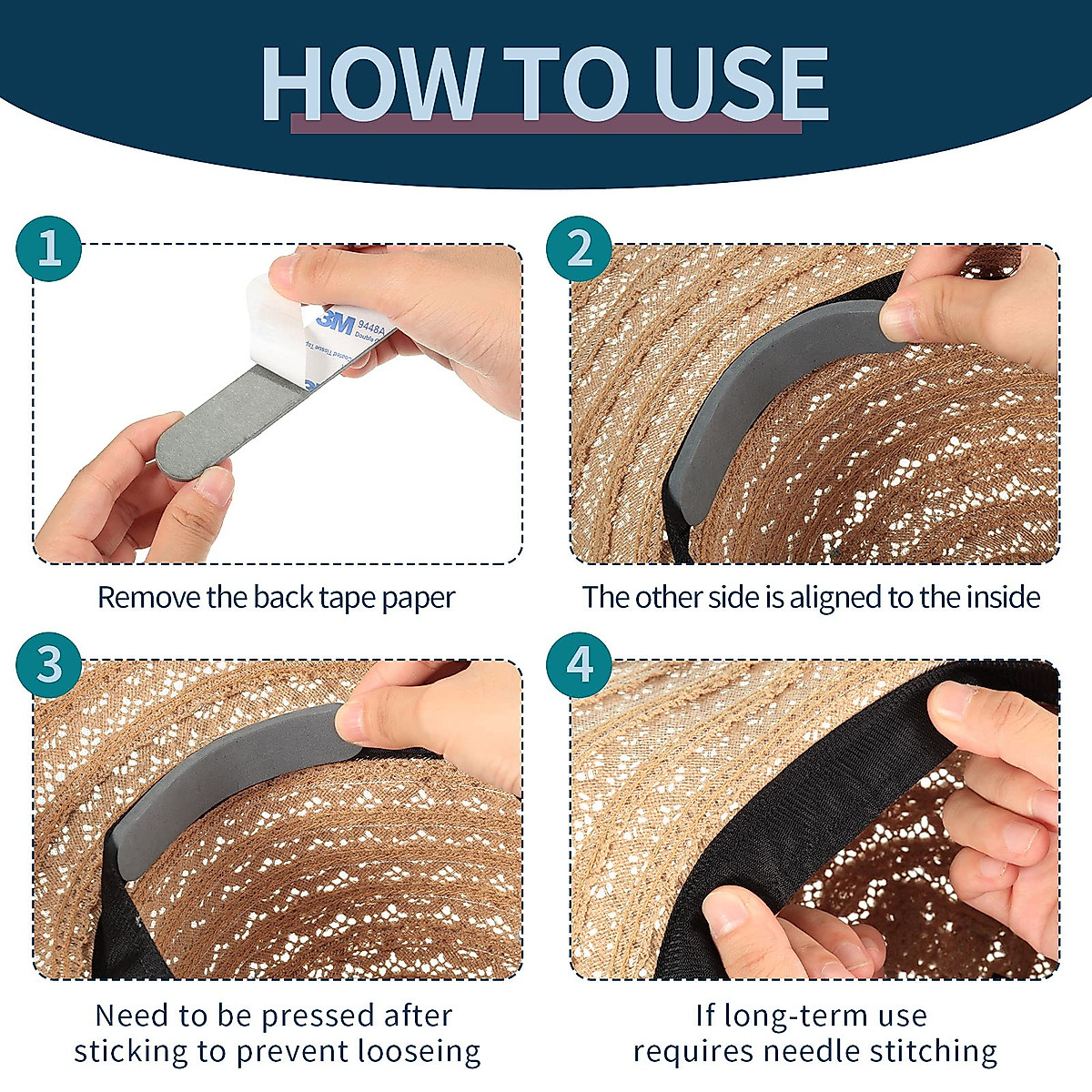 Coume 24 Pieces Hat Size Reducer Hat Size Tape Foam Reducing Tape Hat Filler Size Reducer Tape Roll Self-Adhesive for Men Women Hat Felt Hat, Black and Grey