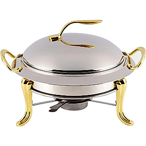 FLTRGO Stainless Steel Chafing Dish Set Round Durable Buffet Warmer Tray with Lid and Chafing Fuel Holder for Kitchen Party Banquet - Without Water Pan
