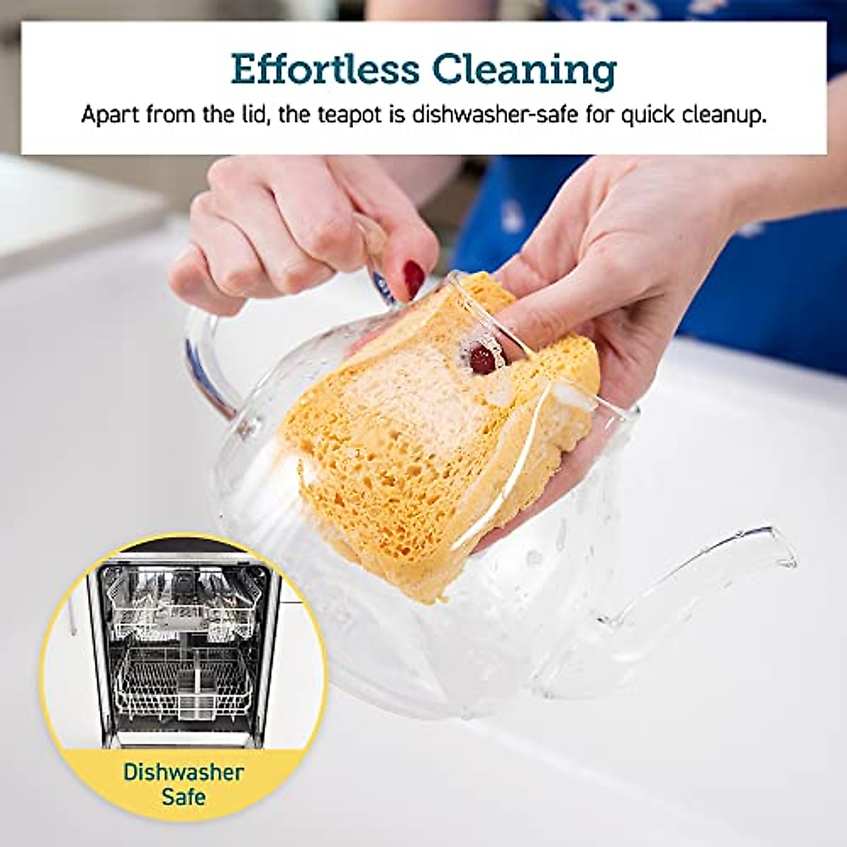 COSORI Glass Teapot Stovetop Safe Gooseneck Kettle with Removable Stainless Steel Infuser Scale Line for Blooming and Loose Leaf Tea Brewer, BPA Free Durable Borosilicate, 1000mL, Transparent