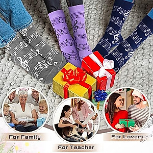 Shinymoon 6 Pairs Unisex Music Socks Gifts Funny Music Lover Teachers Socks Guitar Stave Music Notes Socks for Men Women (Music Note)