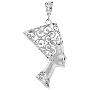 Sterling Silver Large Queen Nefertiti of Egypt Pendant, 2 5/16 inch