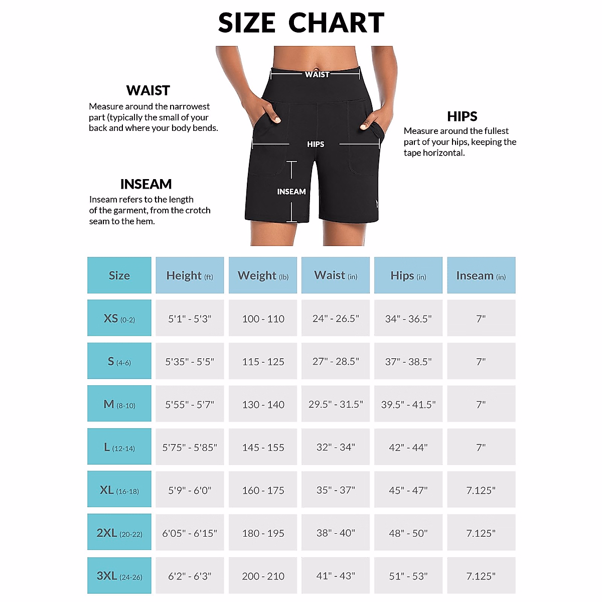 BALEAF Women's 7" Athletic Long Shorts High Waisted Running Bermuda Shorts with Pockets Black X-Large