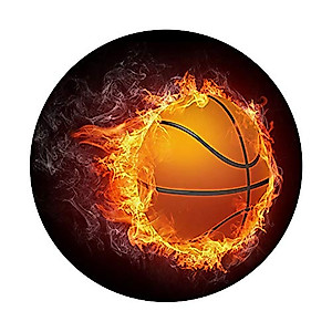Basketball Fire Flame Flaming On Black Pattern Background PopSockets Swappable PopGrip