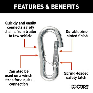 CURT 81271 Snap Hook Trailer Safety Chain Hook Carabiner Clip, 7/16-Inch Diameter, 5,000 lbs