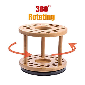 J JACKCUBE DESIGN 360 Rotating Paint Brush Holder Bamboo Watercolor Artist Brush Water Coloring Organizer Display Stand Tray Rack with 27 Holes and 1 Big Hole – MK441A