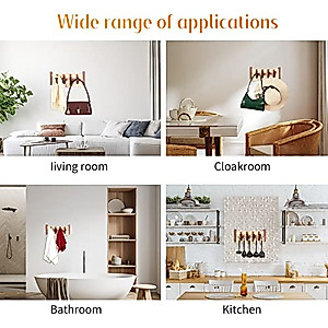 2 Pcs Wood Coat Piano Hooks with 4 Flip Down Hooks Decorative Wooden Wall Mounted Rack Hooks Handmade Natural Walnut Wood and Beech Artwork Coat Hangers Multi Rack for Towel Hat Key Scarfs Purses Bag