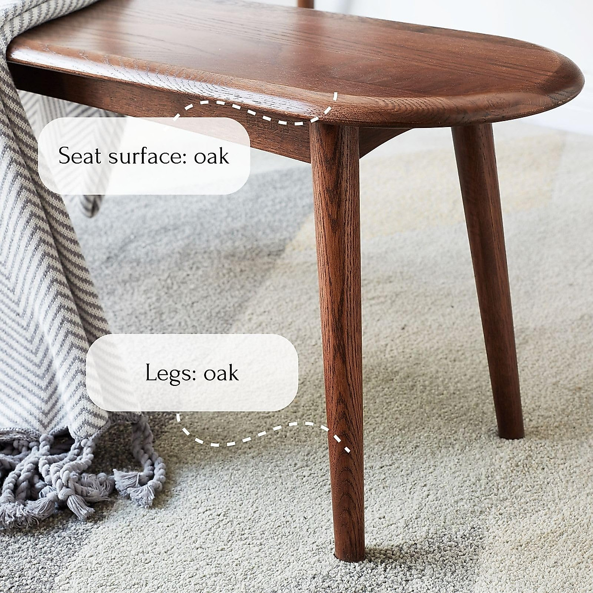 Vadisun 100% Solid Oak Bedroom Wood Bench,Rounded Corner Baguette Shape Chair Surface Design,Entryway Bench/Dining Bench (47.3inch)