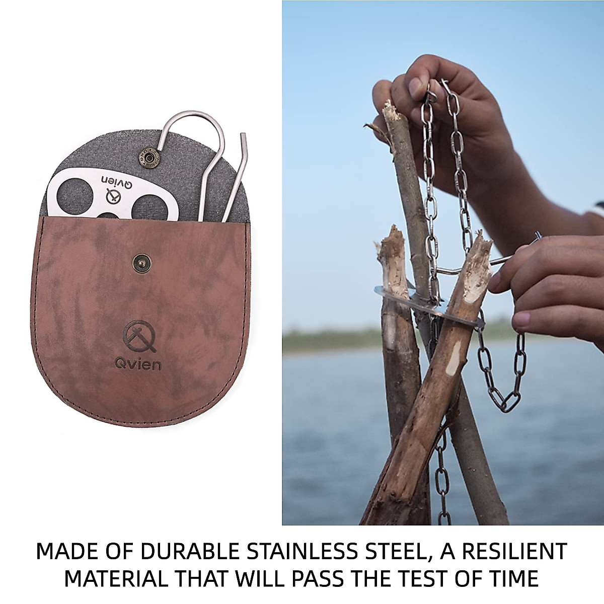 Camping Tripod - Premium Tripod Cooking Grill for Camping - Stainless Steel Camping Cooking Equipment with Chain, Hook & Plate - Adjustable Campfire Tripod with PU Storage Bag, Super Lightweight