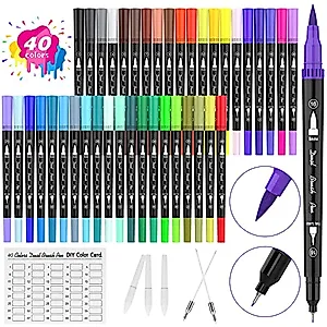 Dual Tip Brush Pen, 40 Colors Marker Pens Set, Kids Adults Artist Fine Point Coloring Markers, Watercolor Pens for Lettering, Drawing, Journaling, Note taking, Writing
