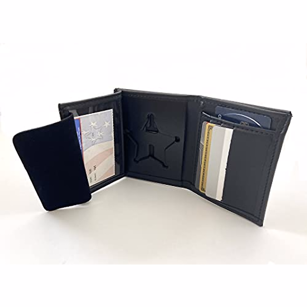 Perfect Fit Shield Wallets 5 Point Star Florida Sheriff Five-Point Star Badge Style Hidden Badge Wallet Leather (Cutout PF-185) Black