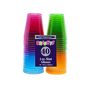 Party Essentials Hard Plastic 2-Ounce Shot/Shooter Glasses, 40-Count, Assorted Neon