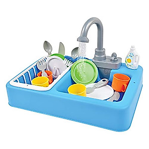 Sunny Days Entertainment Kitchen Sink Play Set with Running Water – 20 Piece Pretend Play Toy for Boys and Girls | Kids Kitchen Role Play Dishwasher Toys, Multi