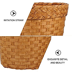 Healeved Woven Basket Bathroom Wastebasket Garbage Can for Bedroom Bathroom Laundry Basket Household Waste Paper Basket Woven Storage Basket Office Basket Straw Basket Wicker Garbage Bin