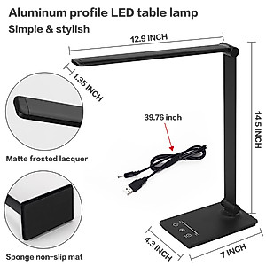 Starkitchen Desk Lamp with USB Charging Port Folding Office Lamp Touch Control 5 Kinds of Lighting Modes Can be Timed (Black)