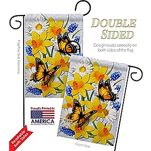 Daffodil & Butterflies Garden Flag - Pack Friends Bugs Frogs Butterfly Ladybugs Dragonfly Bee Springtime Insect Natural Wildlife Support Our Troops - House Yard Gift Double-Sided 13 X 18.5