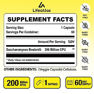 200 Billion CFUs Saccharomyces Boulardii Probiotics - Clinically Studied Probiotics for Women & Men, Enhanced Intestinal Tract, Immune, Bloating Gut & Digestive Health, Acid Resistant - 2 Month Supply